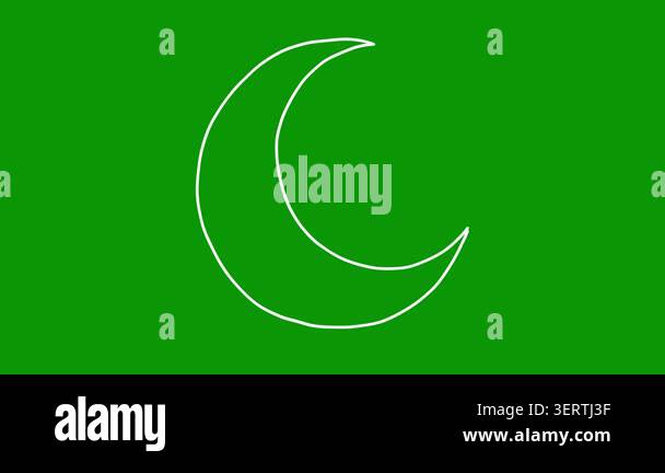 Playful hand drawn crescent moon on green screen. Dreamy night sky ...