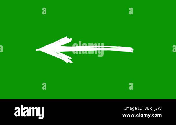 Retro hand drawn arrow pointing left on green screen. Backwards ...