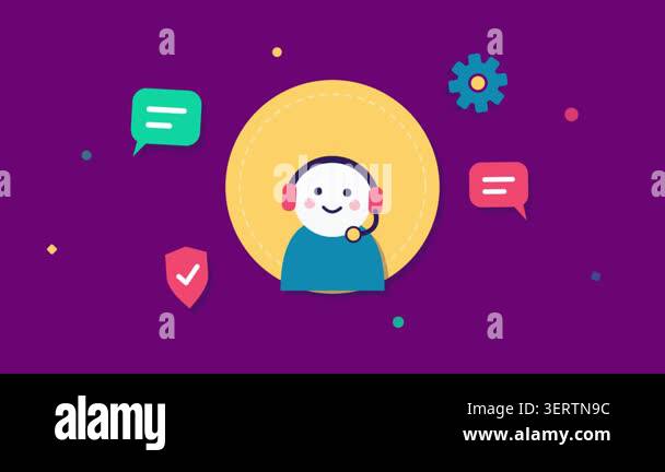 2D animation of customer service representative with headset and ...