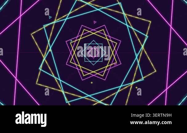 Abstract Neon Geometric Motion Background Featuring Rotating Glowing ...