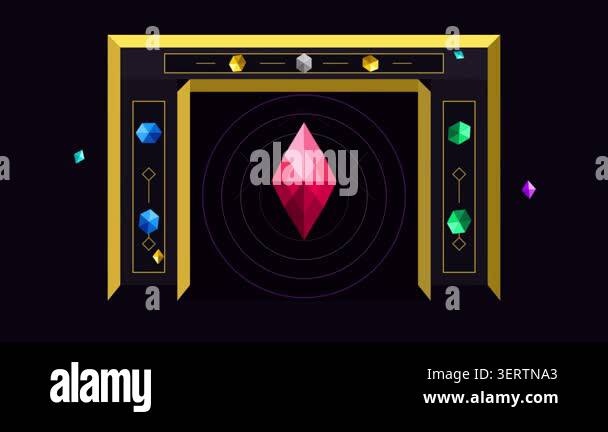 Abstract digital animation with glowing diamond and geometric shapes ...