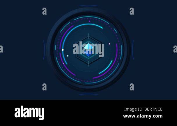 Futuristic digital hud interface with glowing rotating rings and ...