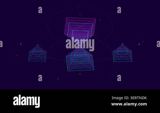 Futuristic Abstract Technology Background with Neon Geometric Wireframe ...
