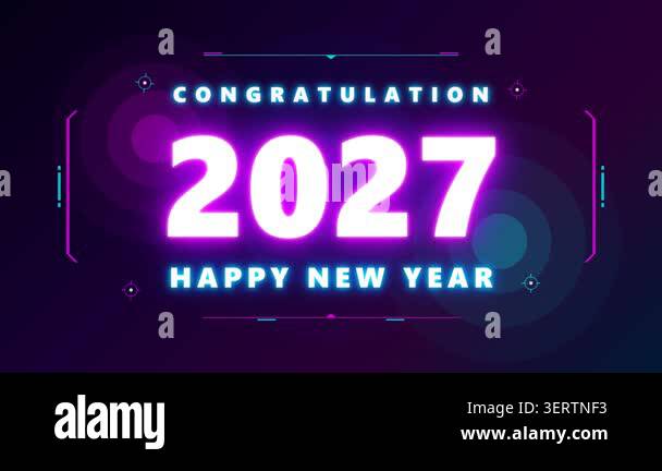 2027 Happy New Year Neon Digital Celebration Animation Stock Video ...