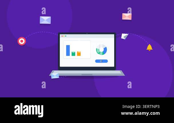 Digital business analytics dashboard on laptop screen with charts and ...