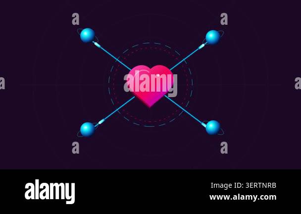 Abstract digital heart icon connected to network nodes representing ...