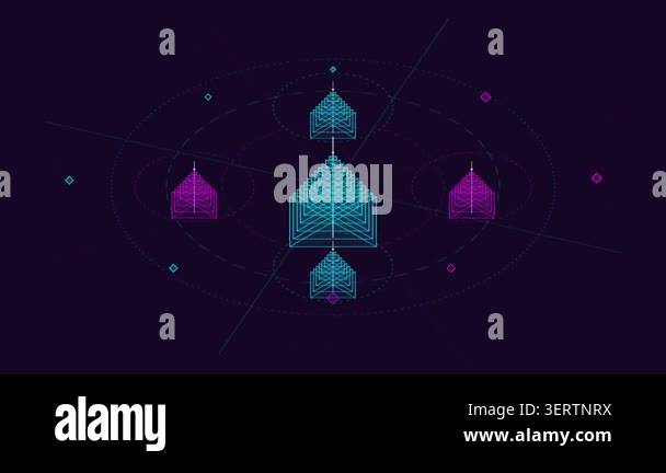 Abstract digital technology background with geometric pyramid data ...