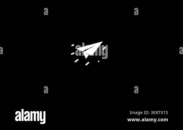 Animated paper airplane icon on black background visually represents ...