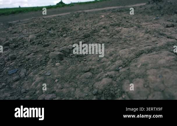 Barren arid dry land wide low zoom shot slow motion selective focus ...