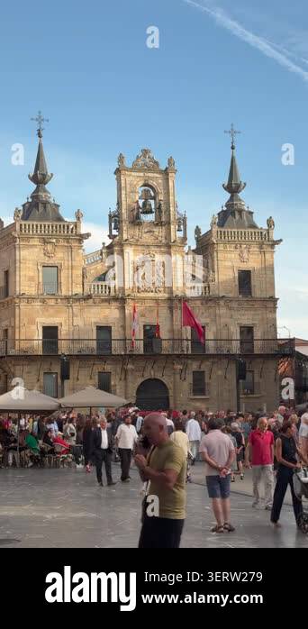 ASTORGA, SPAIN - August 2025: Vertical view of the historic Town Hall ...