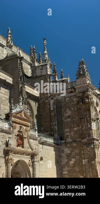 Vertical architectural view of Gothic facade details on Astorga ...