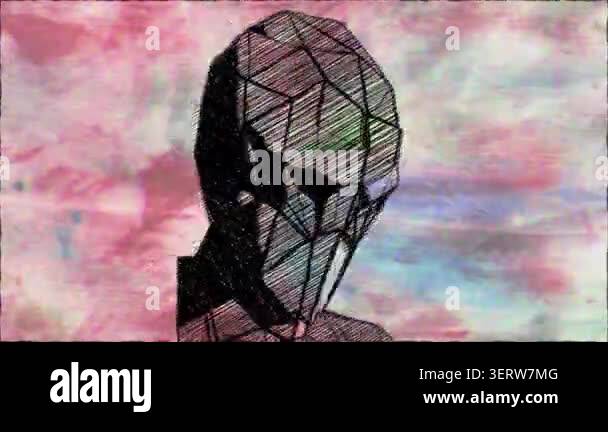 Abstract Geometric Human Face Sketch on Textured Background Stock Video ...