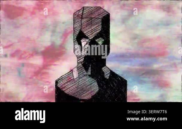 Abstract Geometric Human Face Sketch on Textured Background Stock Video ...