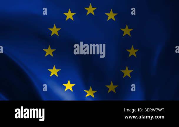 Animated European Union flag waving with a blue background and a circle ...