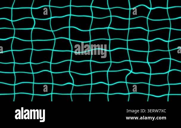 Animated cyan grid on a black background, warping and undulating like a ...