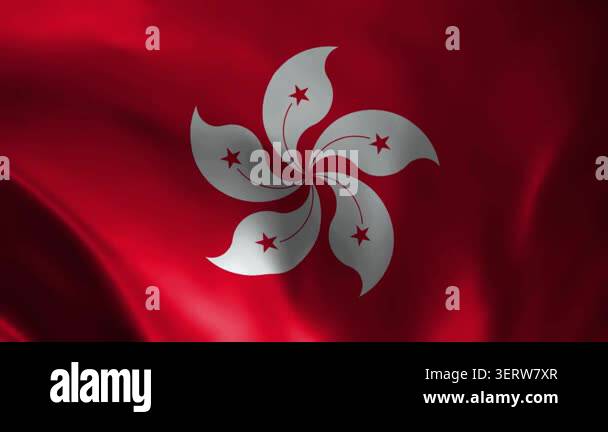 Animated Hong Kong flag waving with a red background and a white five ...