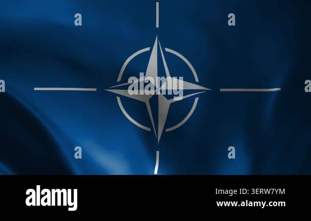 Animated NATO flag waving with a dark blue background and a white four ...