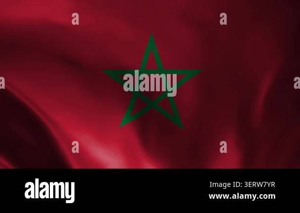 Animated Moroccan flag waving with a deep red background and a green ...
