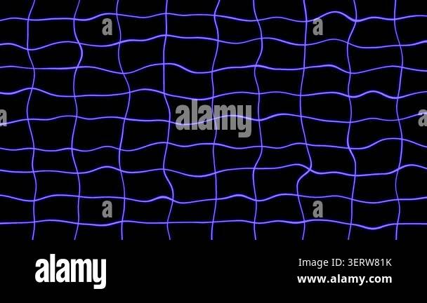 Animated blue-violet grid on a black background, warping and undulating ...