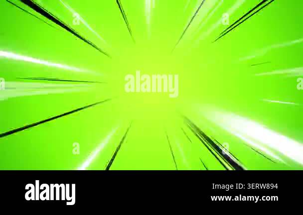 Animated bright green background with white and black speed lines ...