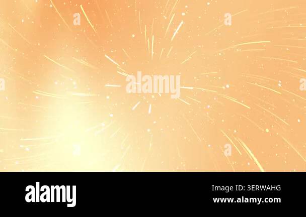 Abstract light streaks and particles zoom through a warm orange and ...