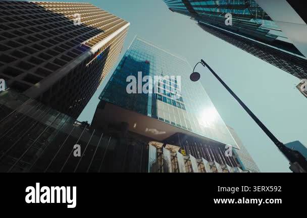 Modern commercial buildings minimalist exterior and streetlight in Hong ...