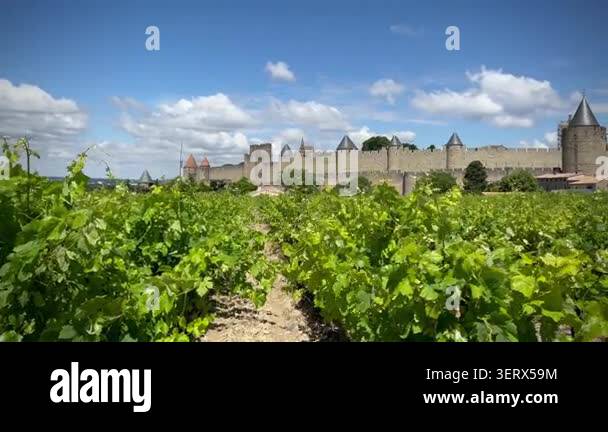 Panoramic view of Carcassonne medieval fortified city in France ...