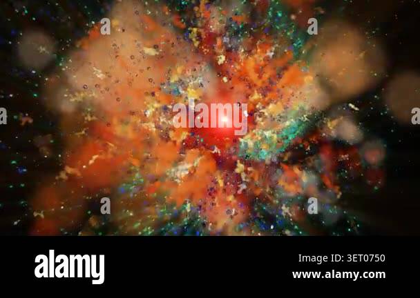 An abstract cosmic composition featuring vibrant swirling particles ...