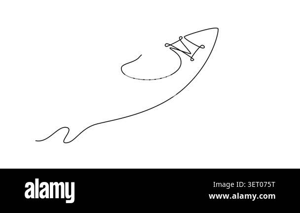 Self drawing animation of single line draw recreational kayak with deck ...