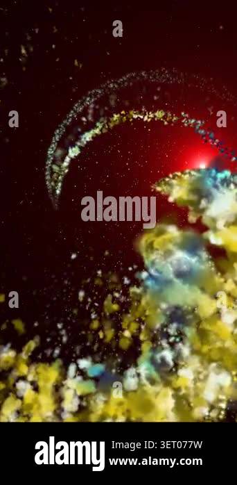 An abstract cosmic composition featuring vibrant swirling particles ...