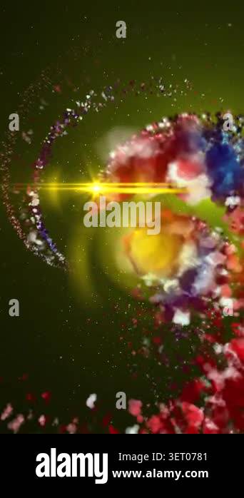 An abstract cosmic composition featuring vibrant swirling particles ...