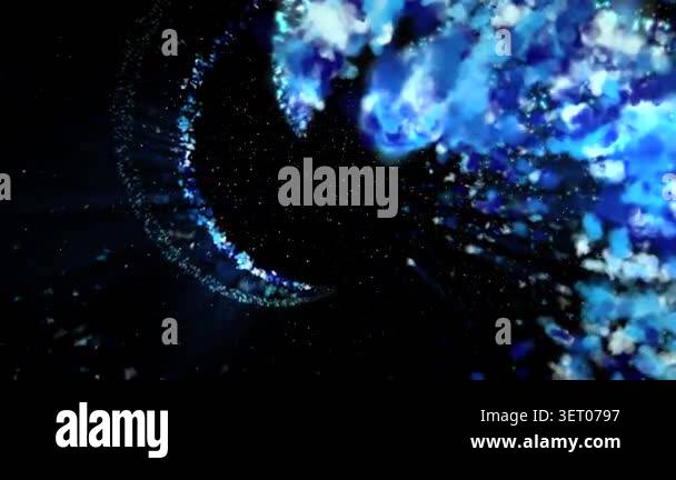 An abstract cosmic composition featuring vibrant swirling particles ...