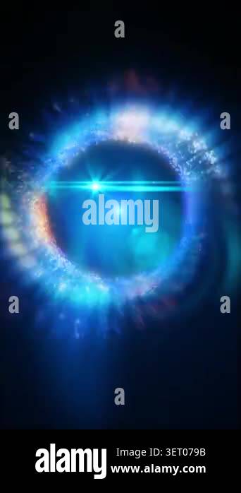 An abstract cosmic ring of fiery particles and light surrounds a bright ...