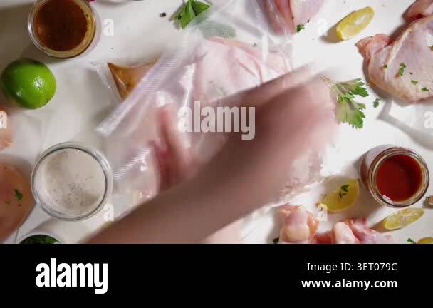 Viral trendy way of cooking meat. Several bags of marinated chicken ...