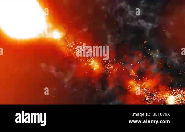 Glowing orange sparks and embers rise through space, creating a ...