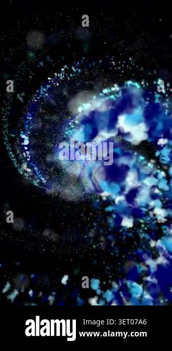 An abstract cosmic composition featuring vibrant swirling particles ...