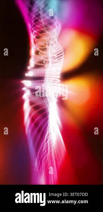 Abstract digital waves formed by glowing particles move across a ...