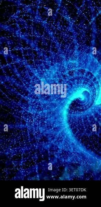 Abstract digital waves formed by glowing particles move across a ...