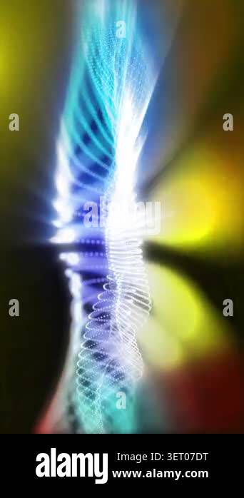 Abstract digital waves formed by glowing particles move across a ...