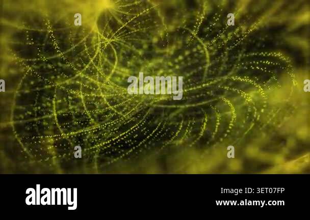 Abstract digital waves formed by glowing particles move across a ...