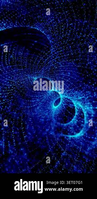 Abstract digital waves formed by glowing particles move across a ...