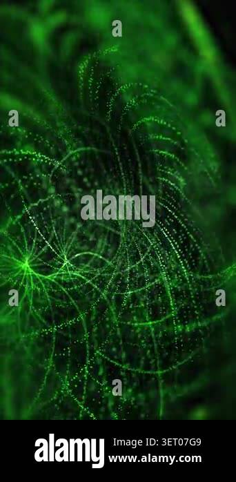 Abstract digital waves formed by glowing particles move across a ...