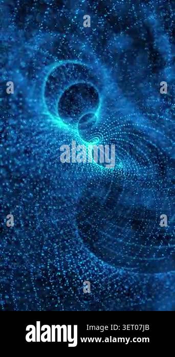 Abstract digital waves formed by glowing particles move across a ...