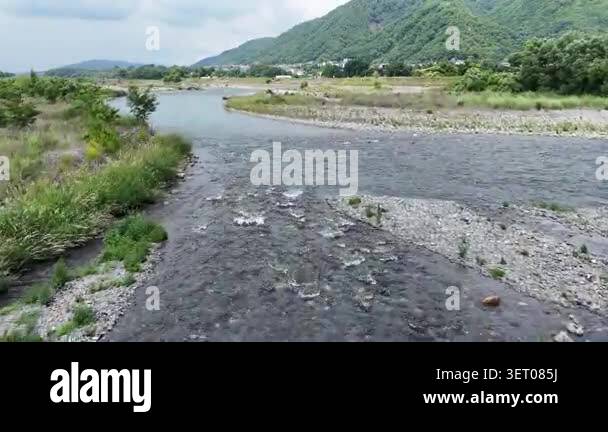 Calm river flowing through green mountainous landscape Stock Video ...