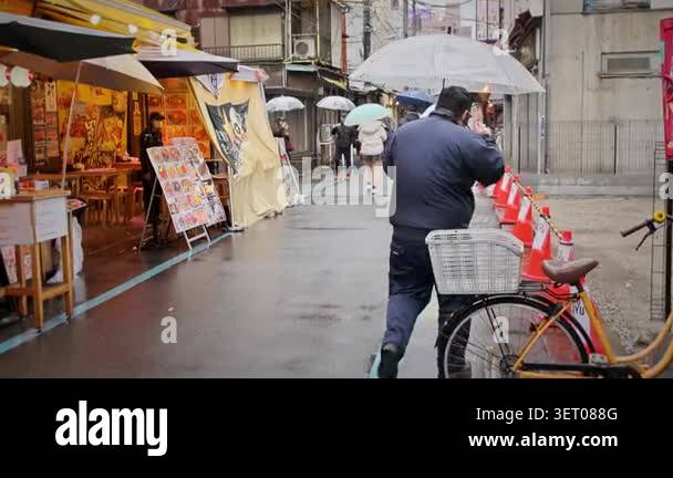 Rainy Tokyo Alley Restaurant Street Pedestrians Umbrellas Urban Scene ...