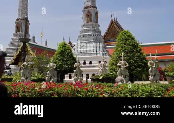 Wat Pho Temple Garden Statues Architecture Bangkok Thailand View. High ...