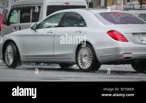 Rainy Tokyo Traffic Delivery Truck Wet Street Urban Driving Scene. High ...