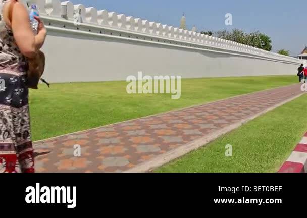 Wat Pho Temple Exterior Walkway Tourists Bangkok Thailand View. High ...