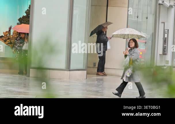 Tokyo Japan February 23, 2026: Man on Phone Rainy Tokyo Japan Umbrella ...