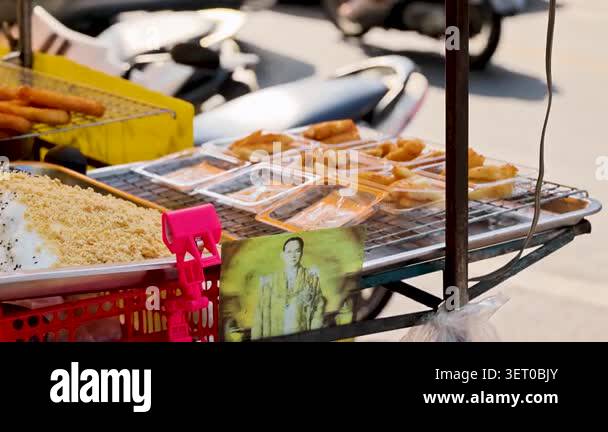 Thailand Street Food Fried Snacks Vendor Cart Market Display View. High ...